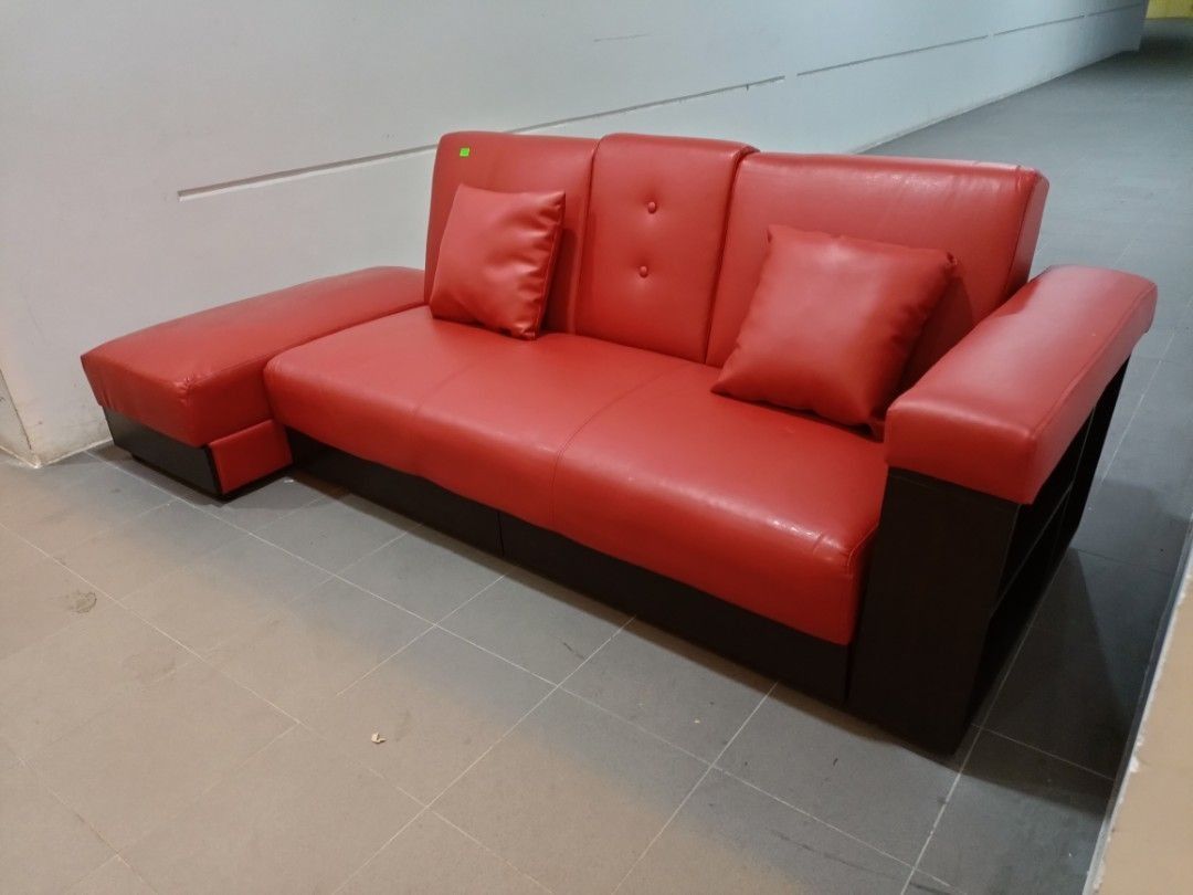 MIKO Storage Sofa Bed in RED Faux Leather, Furniture & Home Living, Furniture, Sofas on Carousell