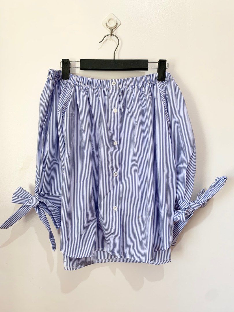 Mirrou stripe offshoulder top, Women's Fashion, Tops, Blouses on Carousell