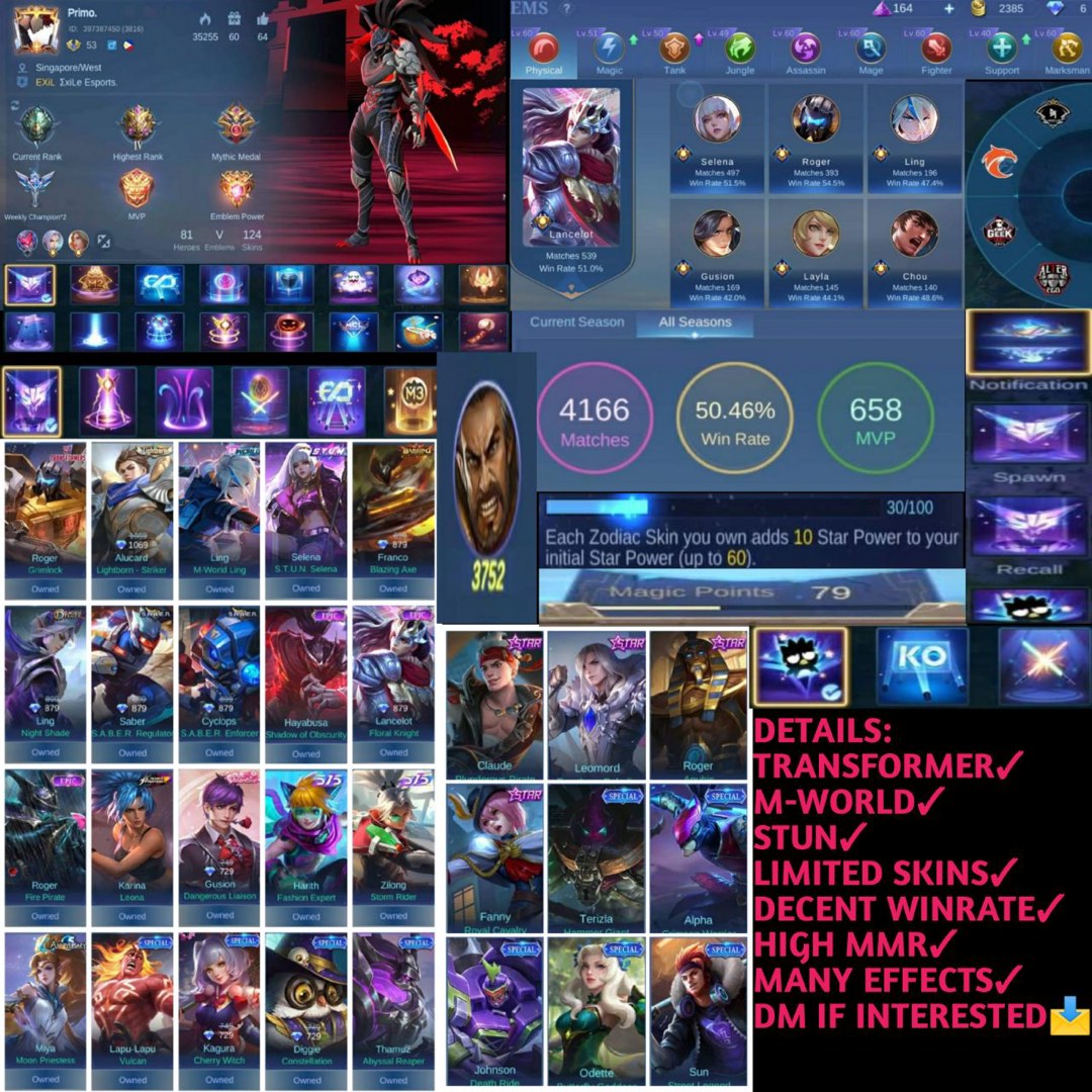 Mobile Legends Account | Transformers Roger , Lightborn Alucard , STUN ...