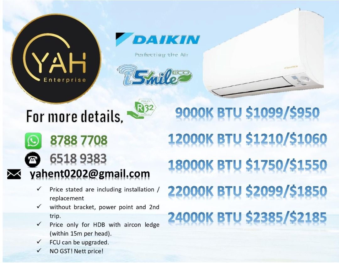 New Daikin inverter R32 gas single split, TV & Home Appliances, Air ...