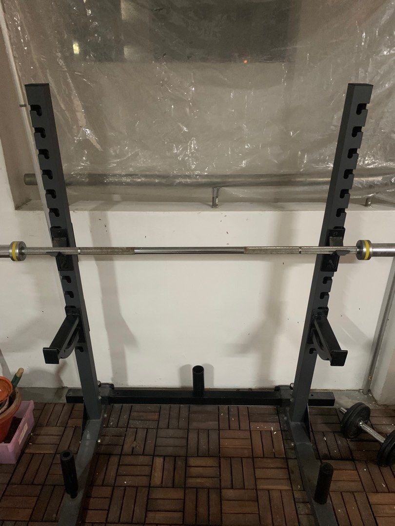 Olympic plates, Squat rack and barbell, Sports Equipment, Exercise ...