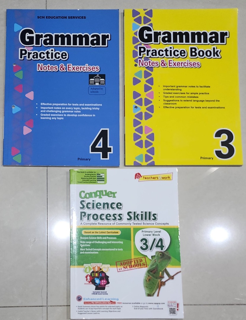 P3-P4 English Grammar Practice Book and Conquer Science Process Skills ...