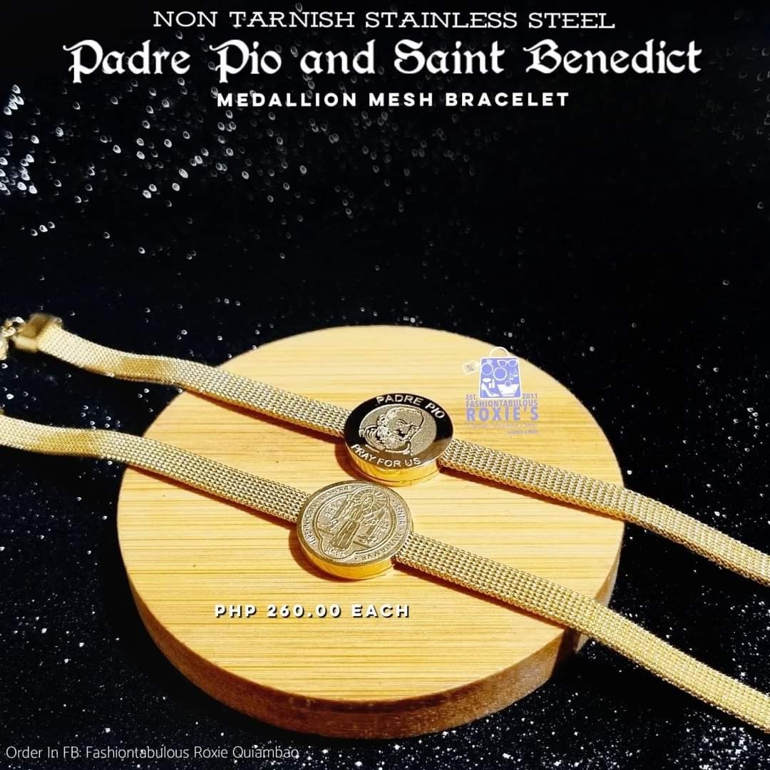 PADRE PIO AND ST. BENEDICT MEDALLION MESH BRACELET, Women's Fashion, Jewelry & Organizers ...