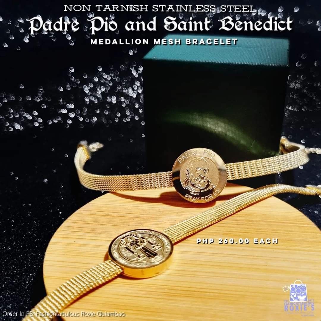 PADRE PIO AND ST. BENEDICT MEDALLION MESH BRACELET, Women's Fashion, Jewelry & Organizers ...