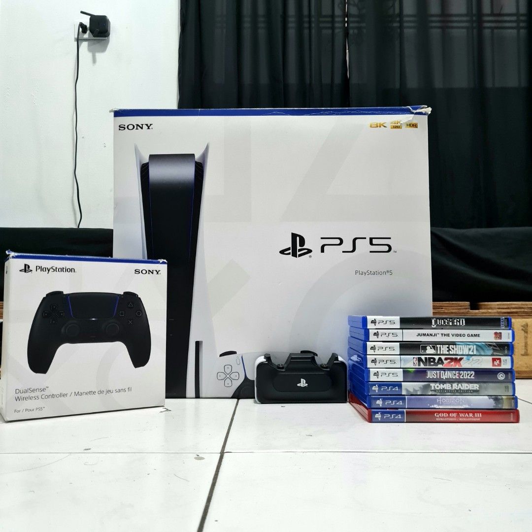 Playstation 5- PS5 Disc Edition + 9 GAMES + 2 DualSense Bundle, Video ...