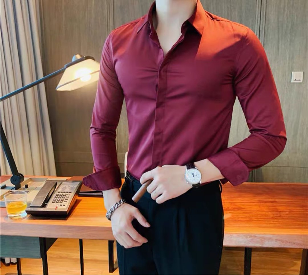 Red Formal Shirt Guo Da Li, Men's Fashion, Tops & Sets, Formal Shirts ...