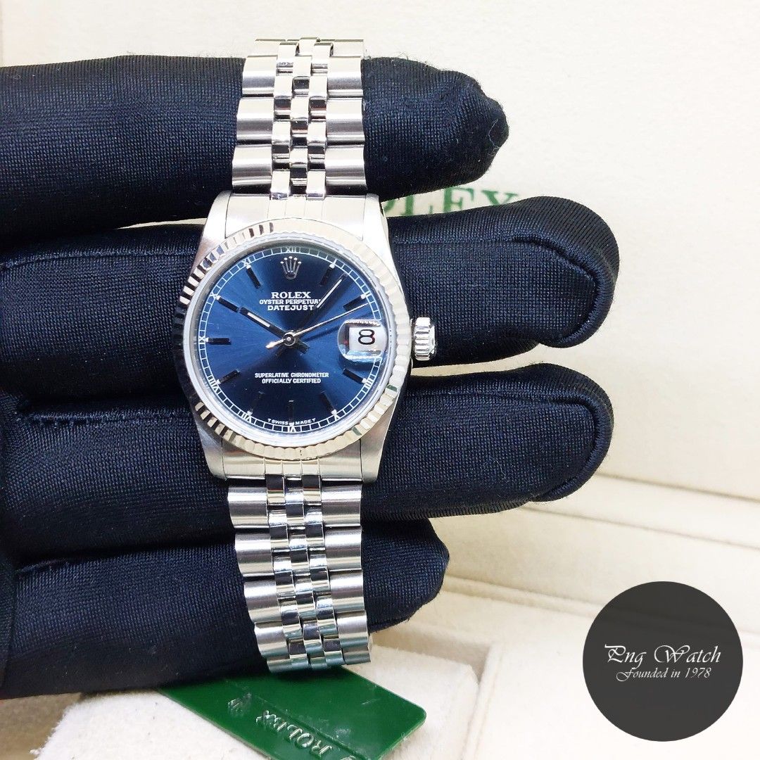 Rolex 31mm Stainless Steel Casing Fluted Bezel Blue Indexes Dial ...