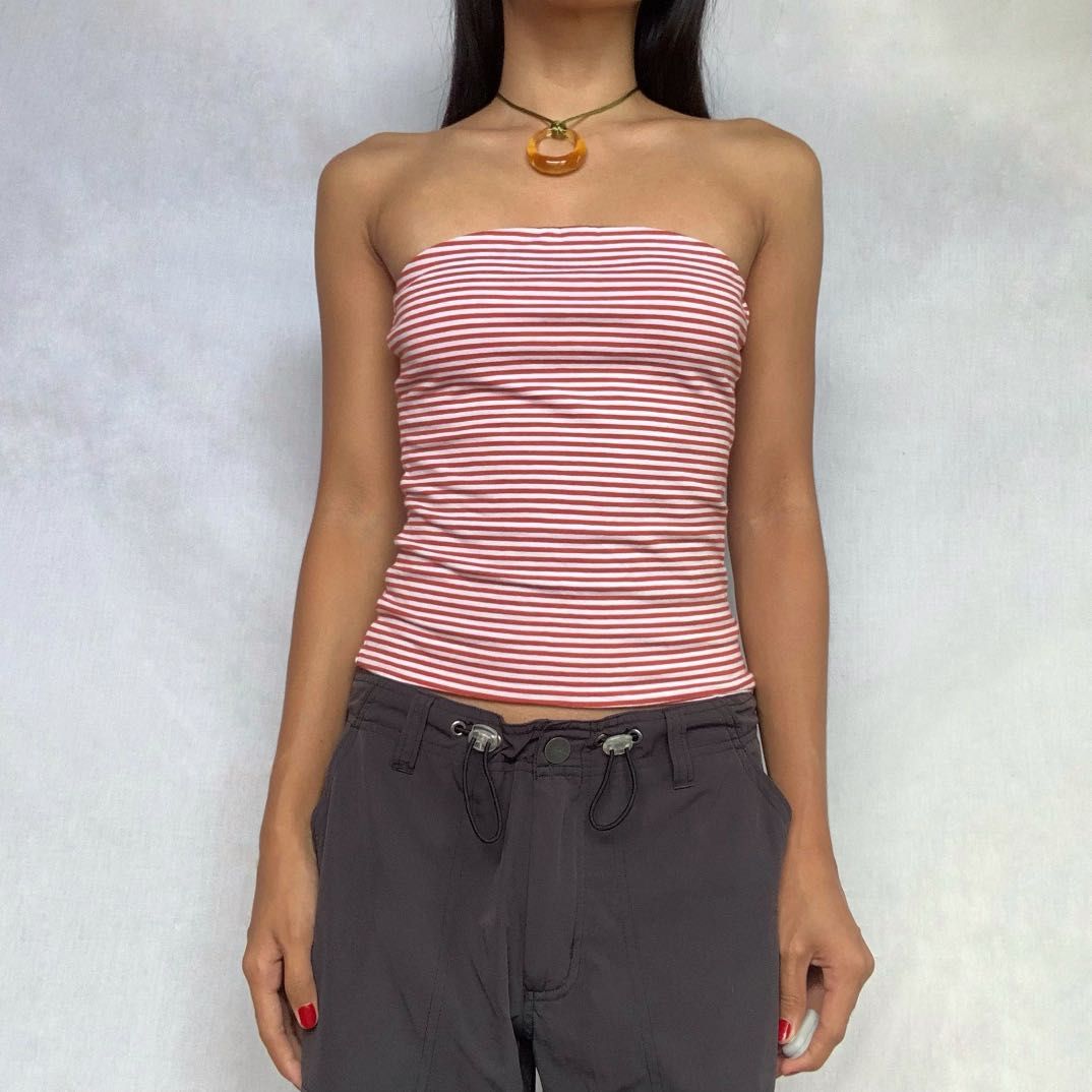 rust orange striped tube top, Women's Fashion, Tops, Sleeveless on ...