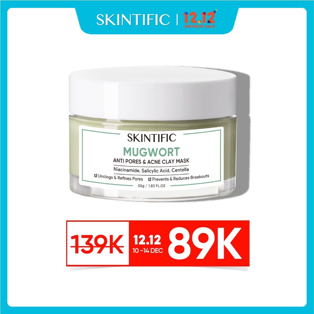 SKINTIFIC Mugwort Mask Acne Clay Mask 55g, Kesehatan & Kecantikan ...