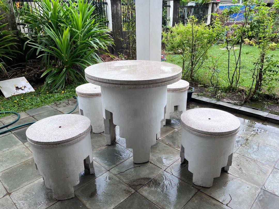 Stone table and chair garden set, Furniture & Home Living, Outdoor ...