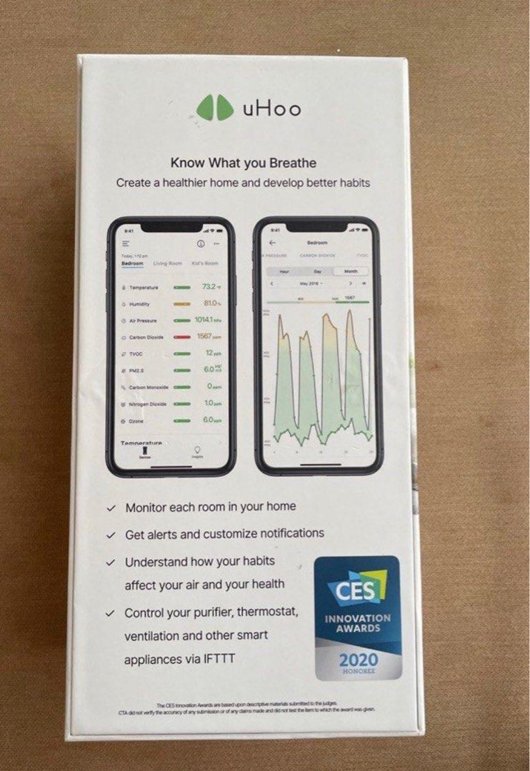 uHoo Smart Indoor Air Quality Sensor with Virus Index Monitor and 9 ...
