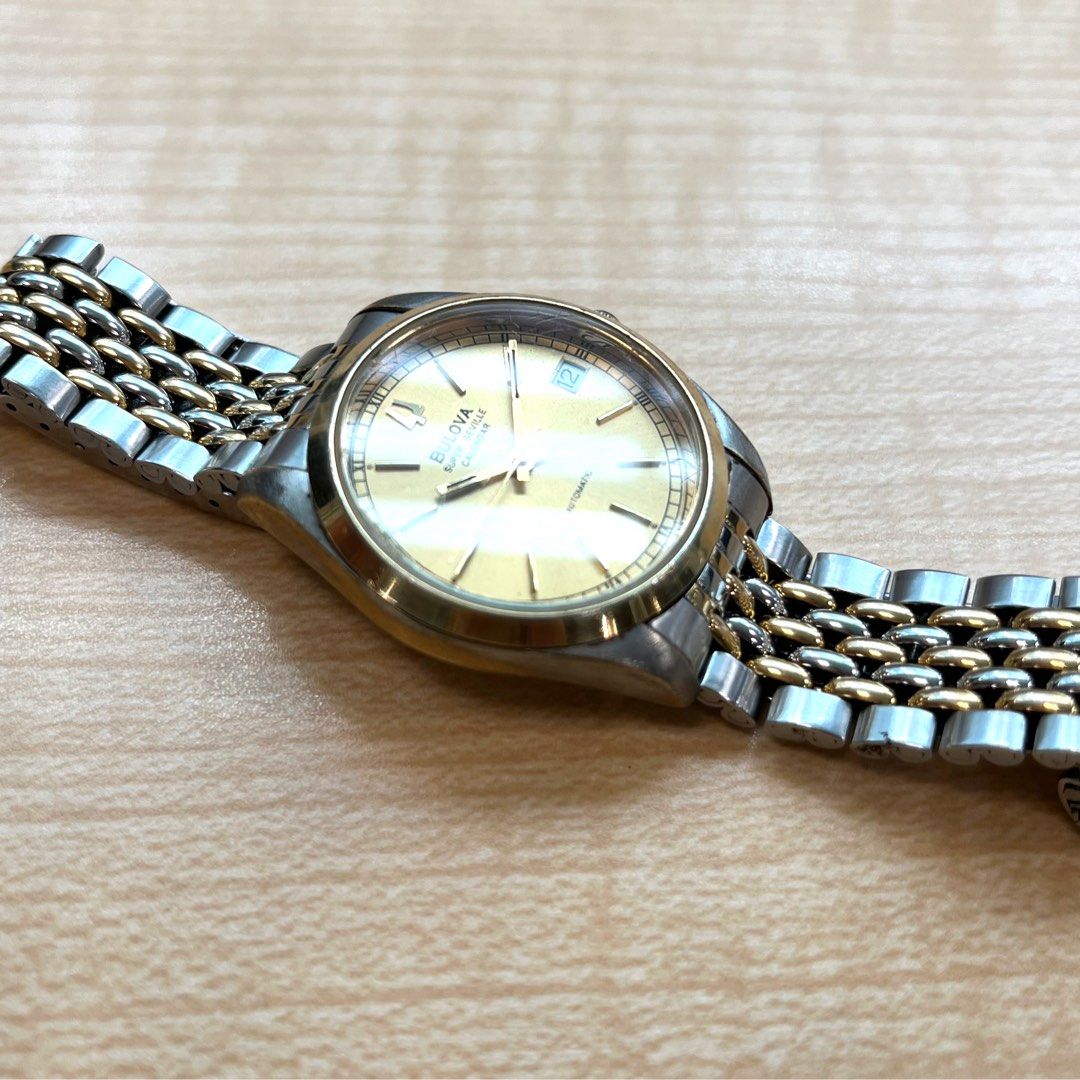 Vintage 90s 36mm Bulova super seville calendar half gold plated with ...