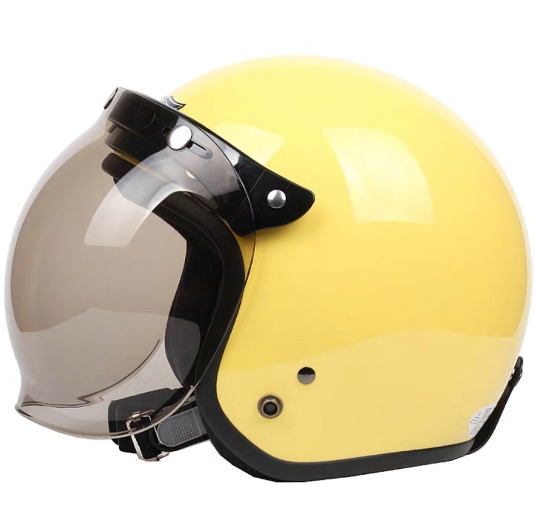 Yellow Motorcycle Helmet Three Button Retro Open Face Vespa Bike ...