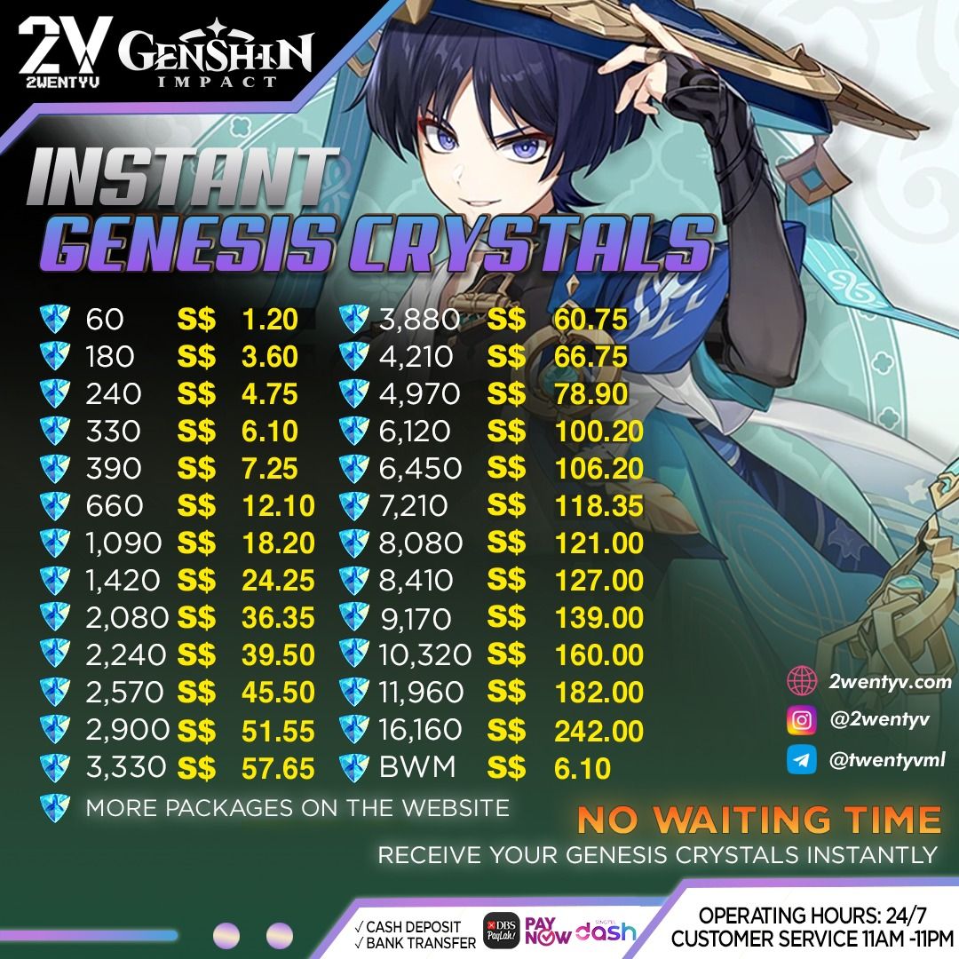 [100% CHEAPEST 0% RISK] INSTANT Genshin Impact Genshin Crystals Topup no login Mihoyo Wanderer ...
