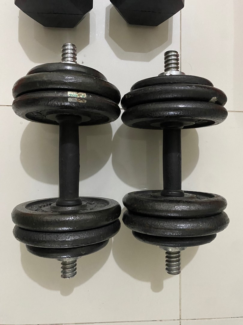 1 set of short bars with rubber grip and plates, Sports Equipment ...