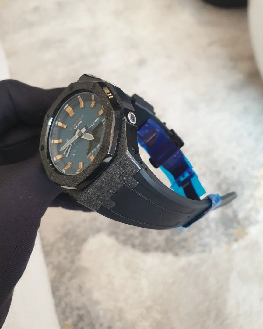 Casioak GA-2100 Blue Cheker Face with rose Gold index in Black Frosted ...