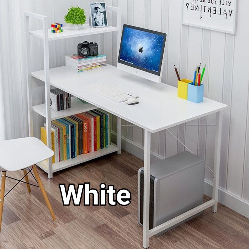Study Deck Writing Desk Office Table With 3 Tiers Side Bookshelf ...