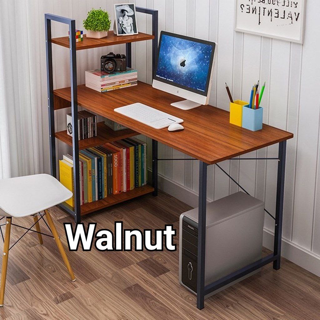 Study Deck Writing Desk Office Table With 3 Tiers Side Bookshelf ...