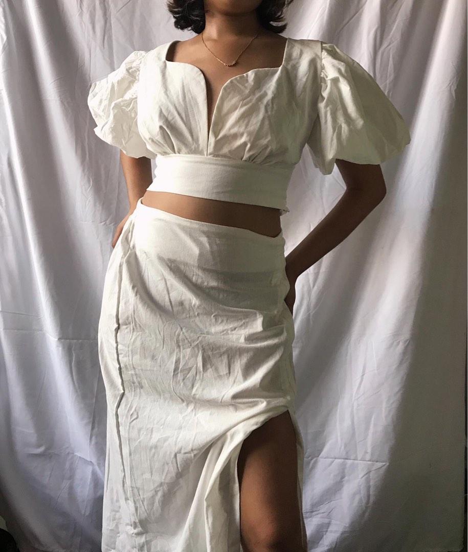 Coords (Crop Top + Slit Palda), Women's Fashion, Dresses & Sets, Sets ...