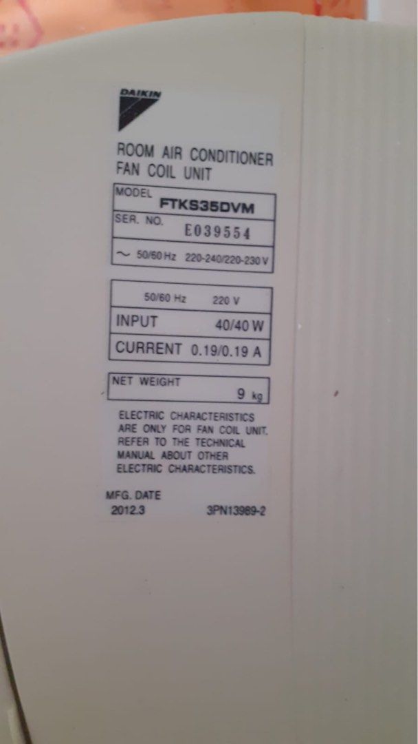 Daikin 12k fan coil - excellent condition, TV & Home Appliances, Air ...