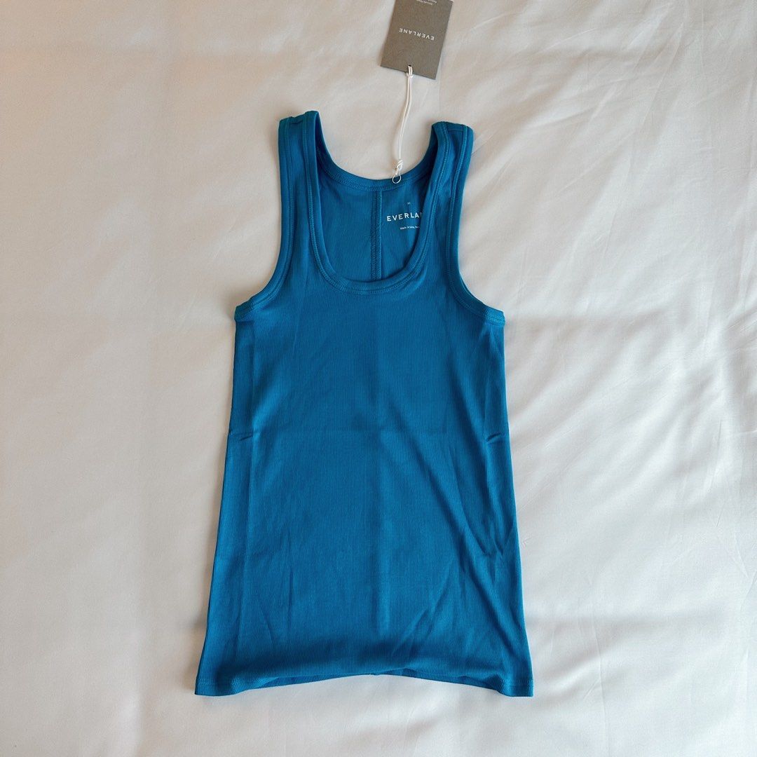 Everlane Pima Micro Rib U Neck Tank In Horizon Blue Womens Fashion