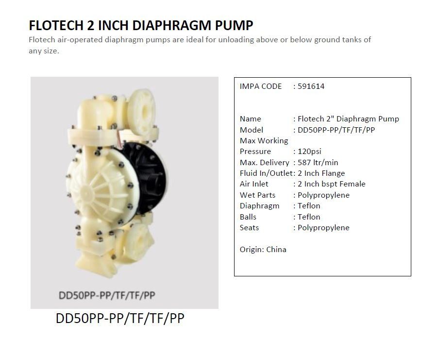 FLOTECH PNEUMATIC DIAPHRAGM PUMP (PTFE/TEFLON) 1/2" TO 2", Furniture ...