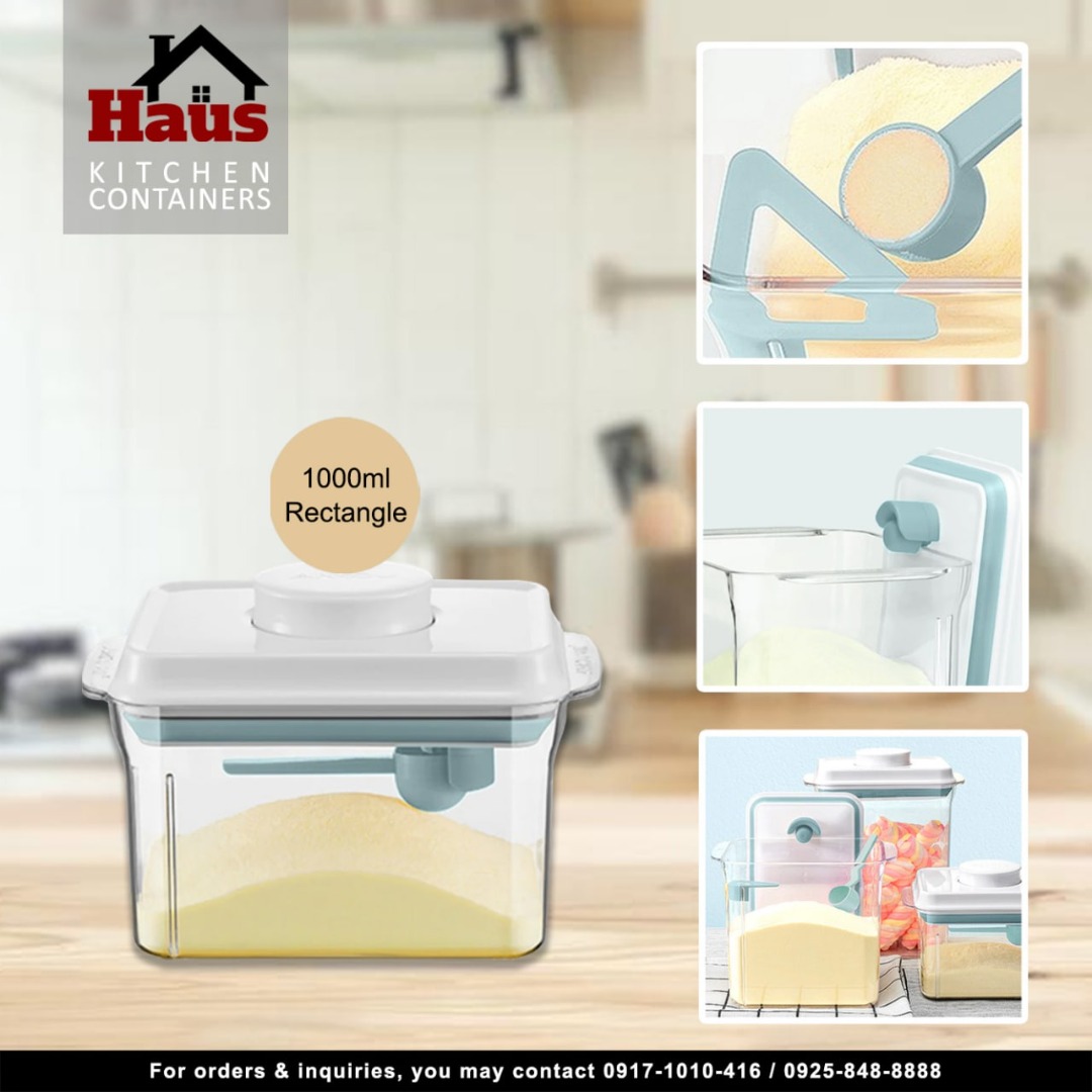 Haus Food Container Rectangle Airtight 1 Touch Button Clear with Spoon ...