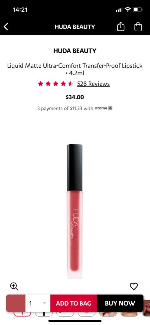 Huda Liquid Matte Transferproof Lipstick, Beauty & Personal Care, Face ...