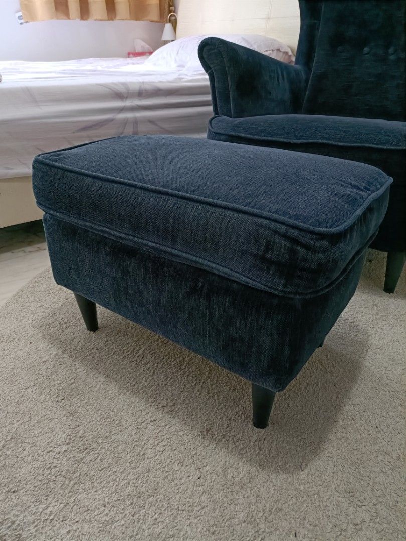 Ikea Strandmon arm chair with footstool, Furniture & Home Living ...