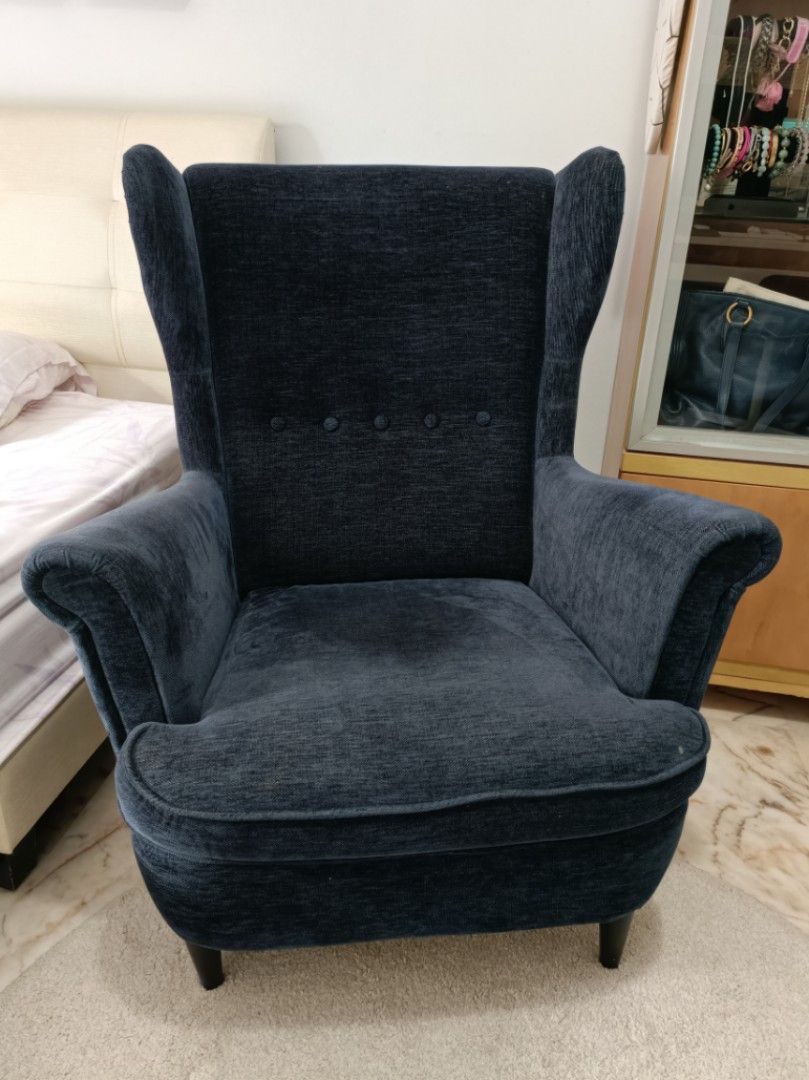 Ikea Strandmon arm chair with footstool, Furniture & Home Living ...