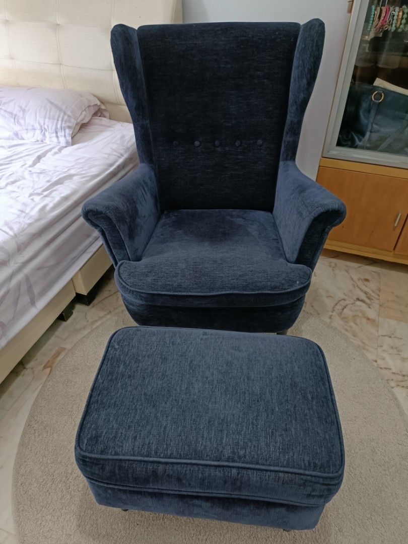 Ikea Strandmon arm chair with footstool, Furniture & Home Living ...