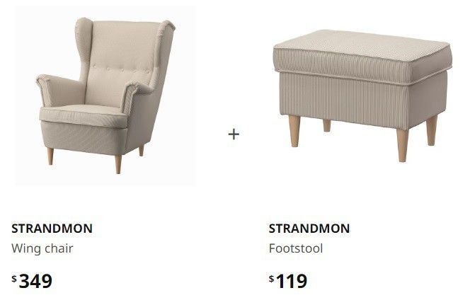 Ikea Strandmon arm chair with footstool, Furniture & Home Living ...