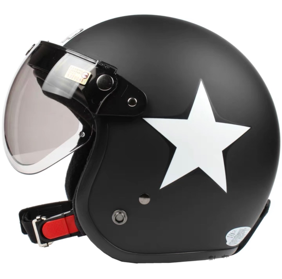 Matte Black White Star Stripes Motorcycle Helmet Open Face Three Button ...