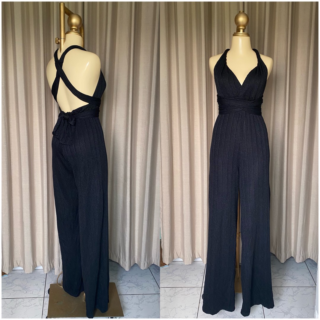 Gliterry Black Infinity Cross Back Multi Way Strap Jumpsuit, Women's Fashion, Dresses & Sets ...
