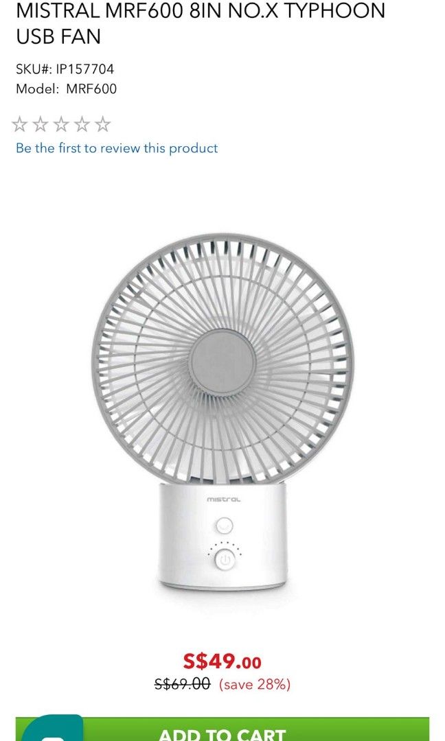 MISTRAL MRF600 8IN NO.X TYPHOON USB FAN Display Set, Furniture & Home ...