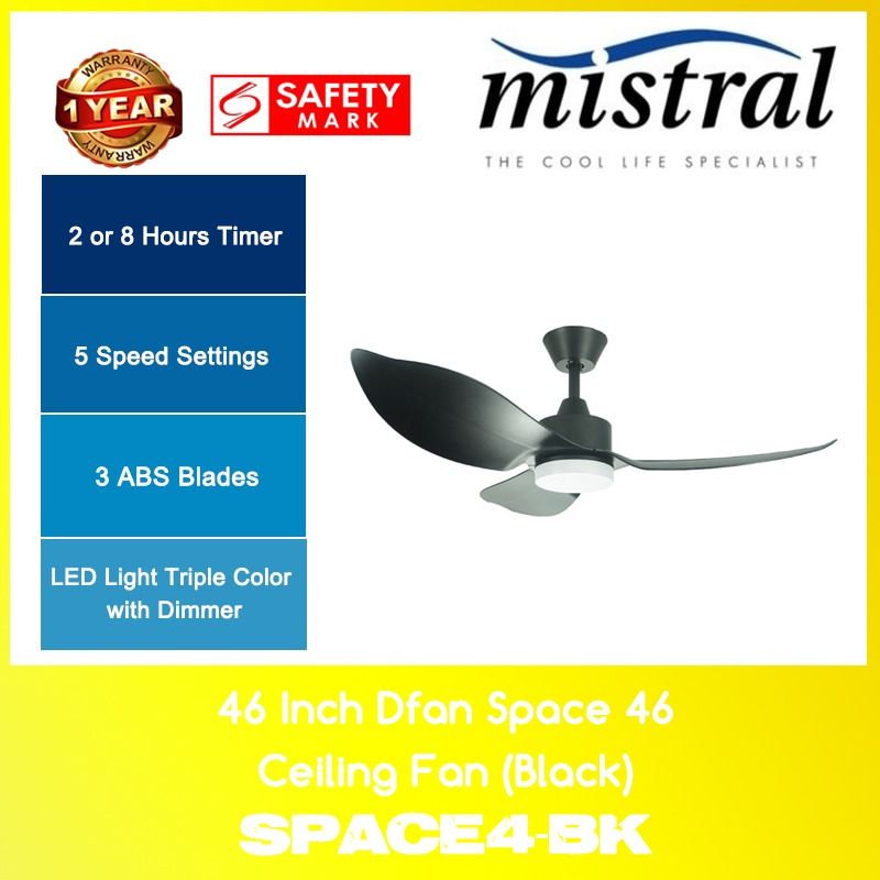 Mistral Space46-BK 46 Inch Dfan Space 46 Ceiling Fan (Black) WITH 1 YEAR WARRANTY, Furniture ...