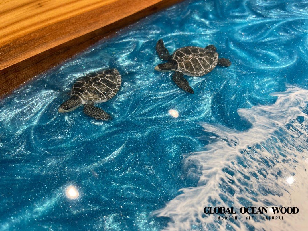 Solid Wood Ocean Epoxy Resin Coffee Table (Foldable), Furniture & Home ...
