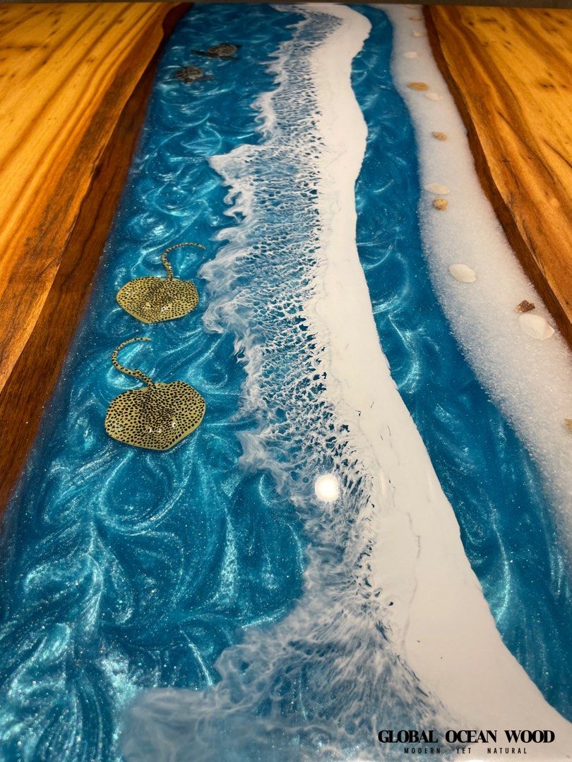 Solid Wood Ocean Epoxy Resin Coffee Table (Foldable), Furniture & Home ...
