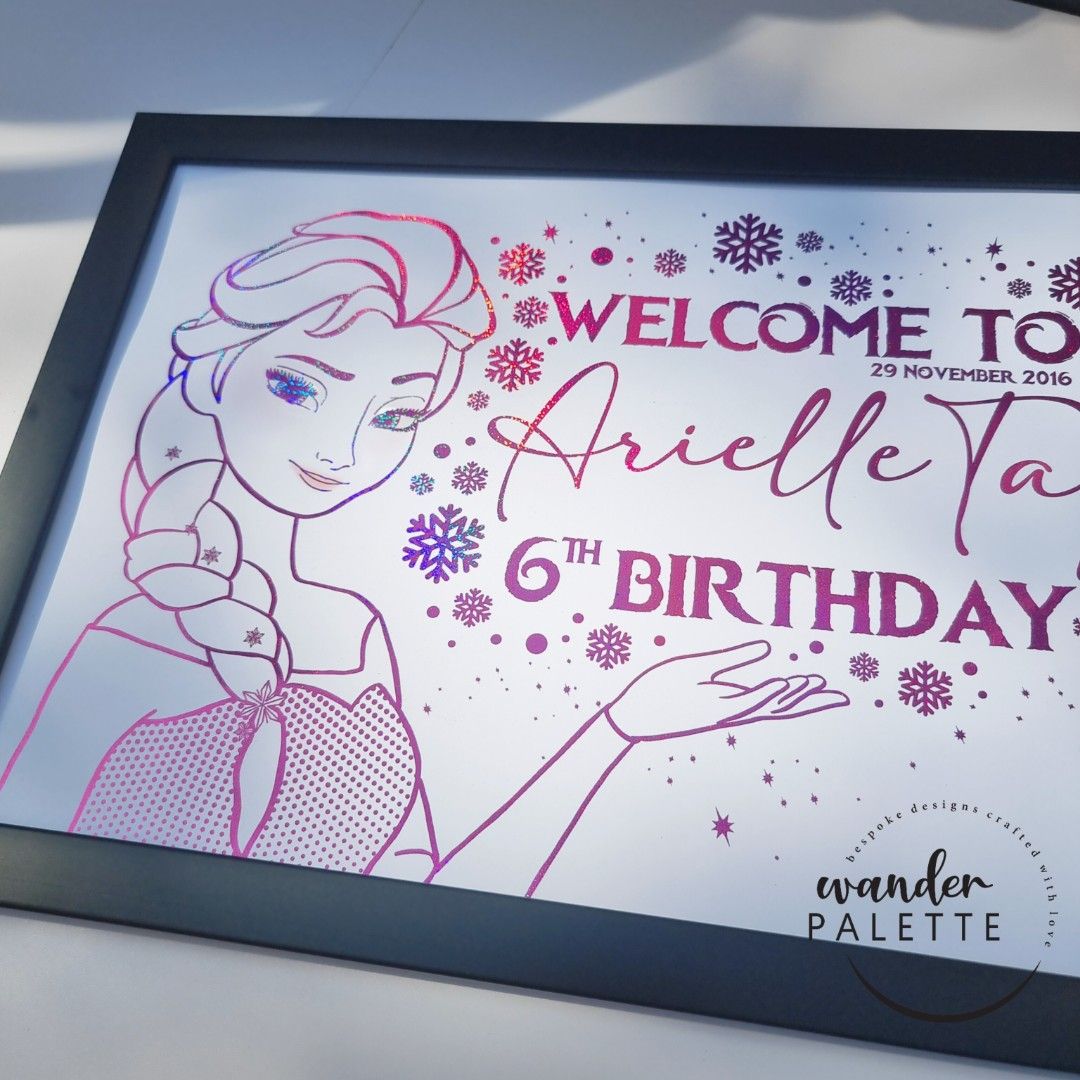 Personalized Elsa Birthday Print (A4 Size, Photo Frame included ...