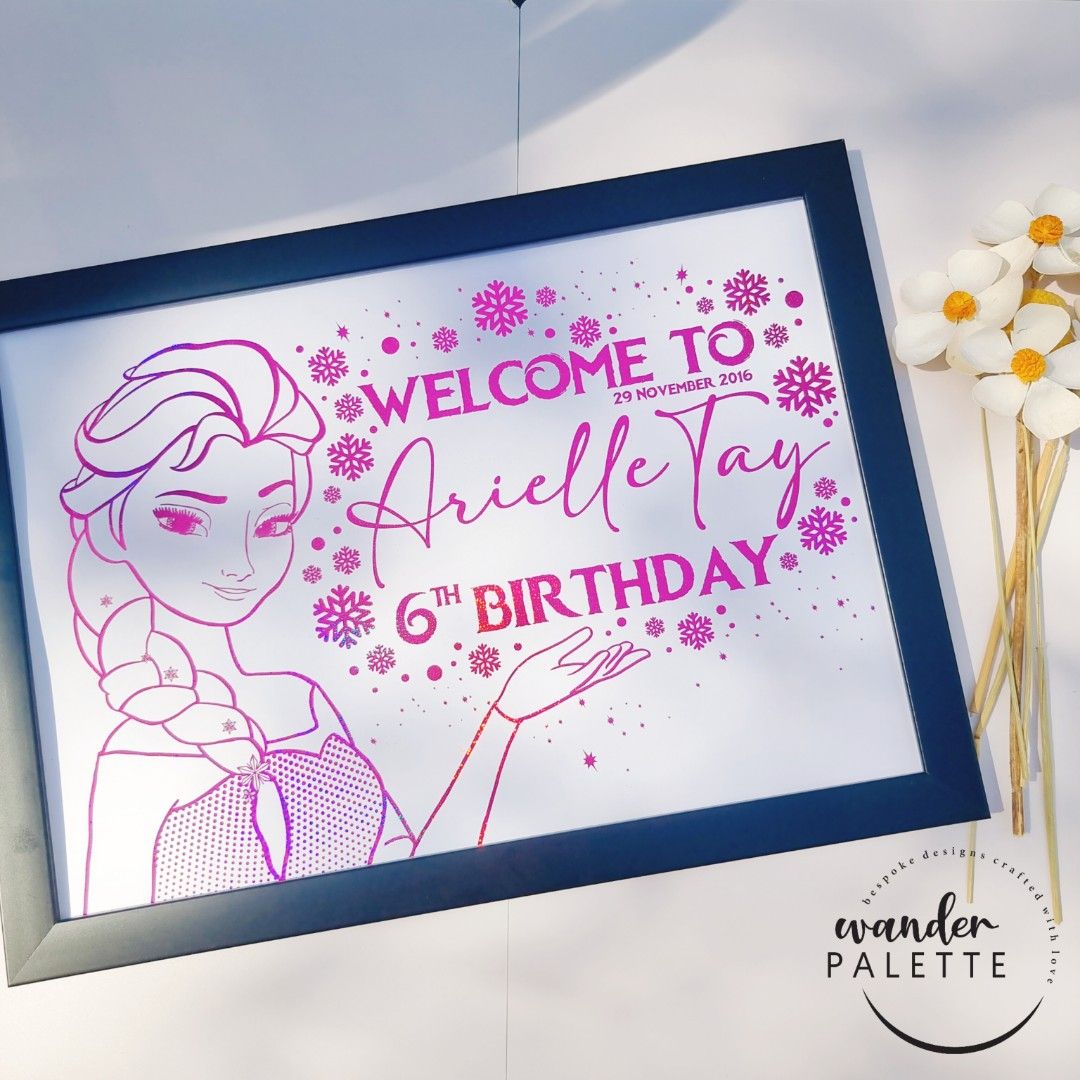 Personalized Elsa Birthday Print (A4 Size, Photo Frame included ...
