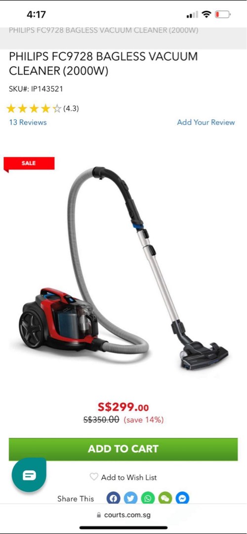 PHILIPS FC9728 BAGLESS VACUUM, TV & Home Appliances, Vacuum Cleaner ...