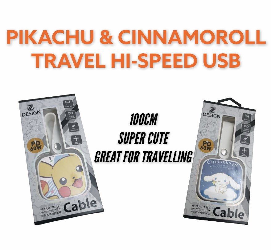 PIKACHU / CINNAMOROLL SANRIO POKÉMON HI-SPEED USB CABLE FOR TRAVEL ...