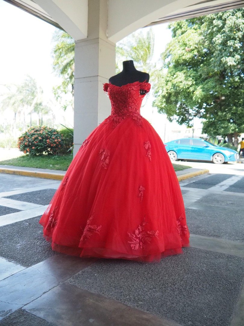 Red Crystal Balloon Gown Debut, Women's Fashion, Dresses & Sets ...