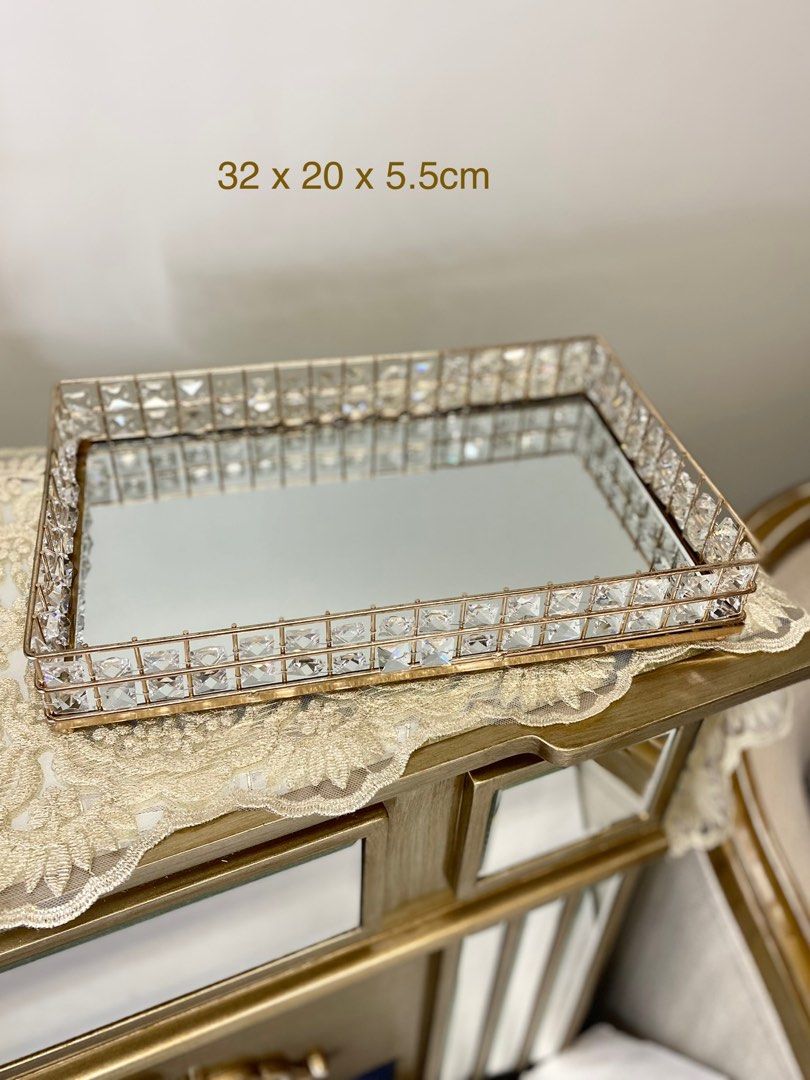 Rhinestone bling bling mirrored tray, Furniture & Home Living, Home ...