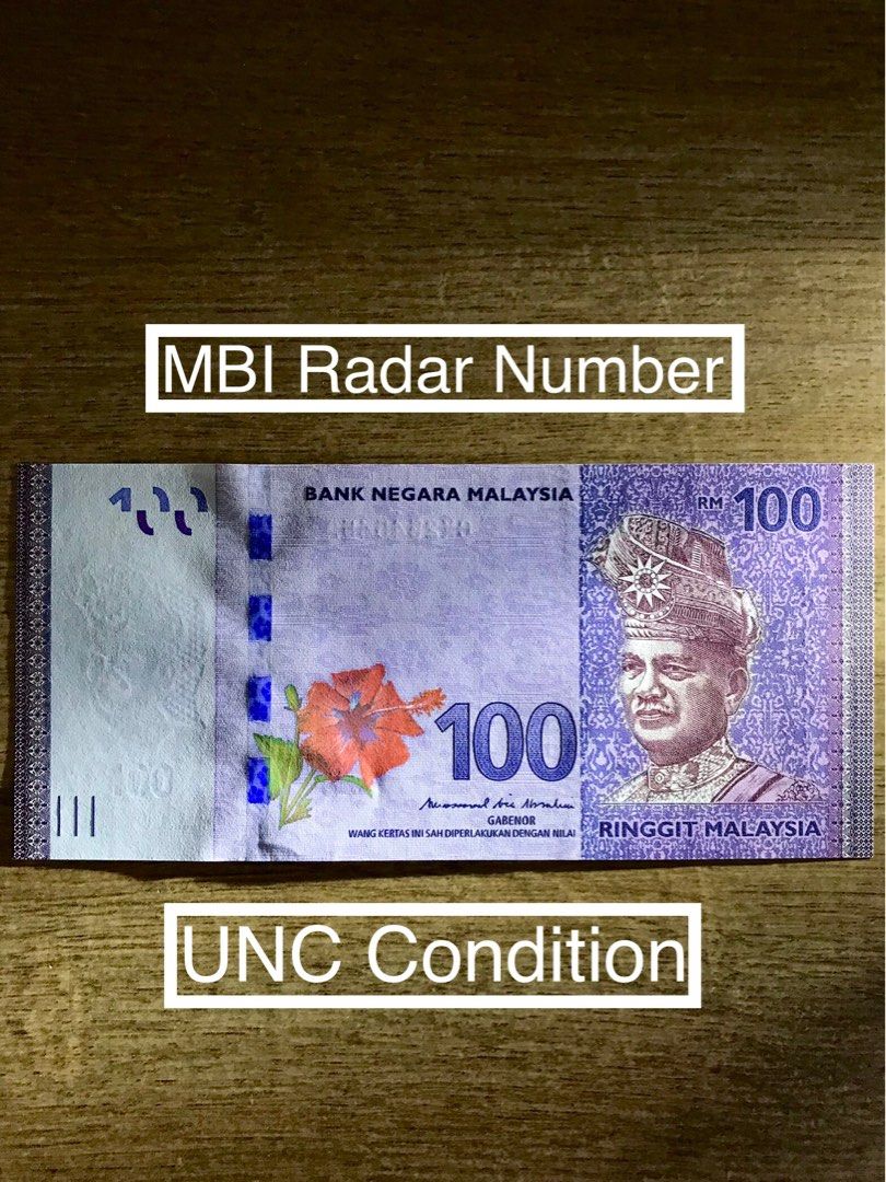 RM 100 RADAR Serial Number Seratus Ringgit Malaysia MBI RM100 Series ...