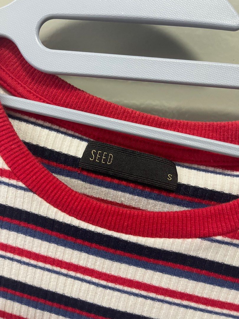 Seed red stripes top, Women's Fashion, Tops, Shirts on Carousell