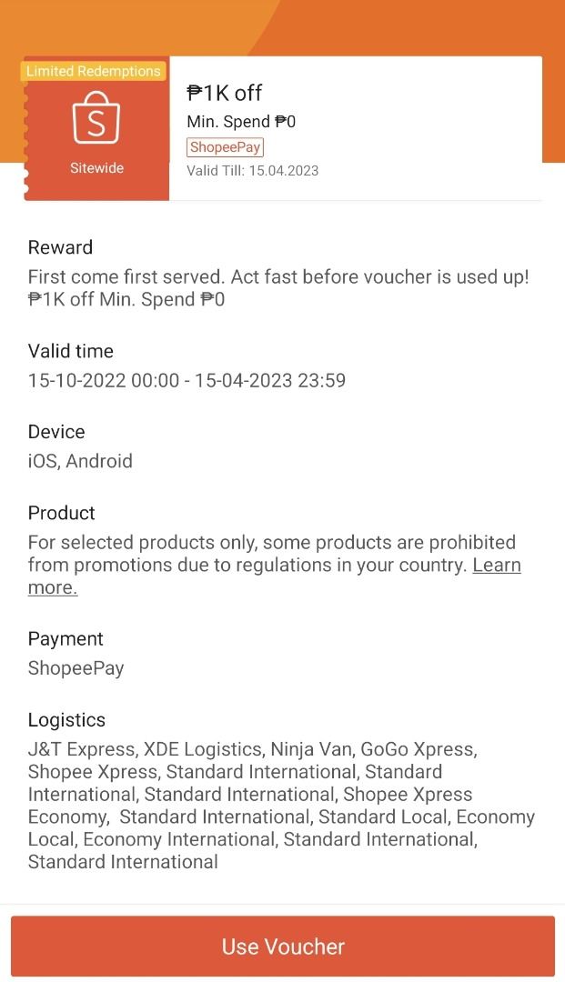 Shopee P1000 Gift Voucher eVoucher for IOS Android Device Coupon ...