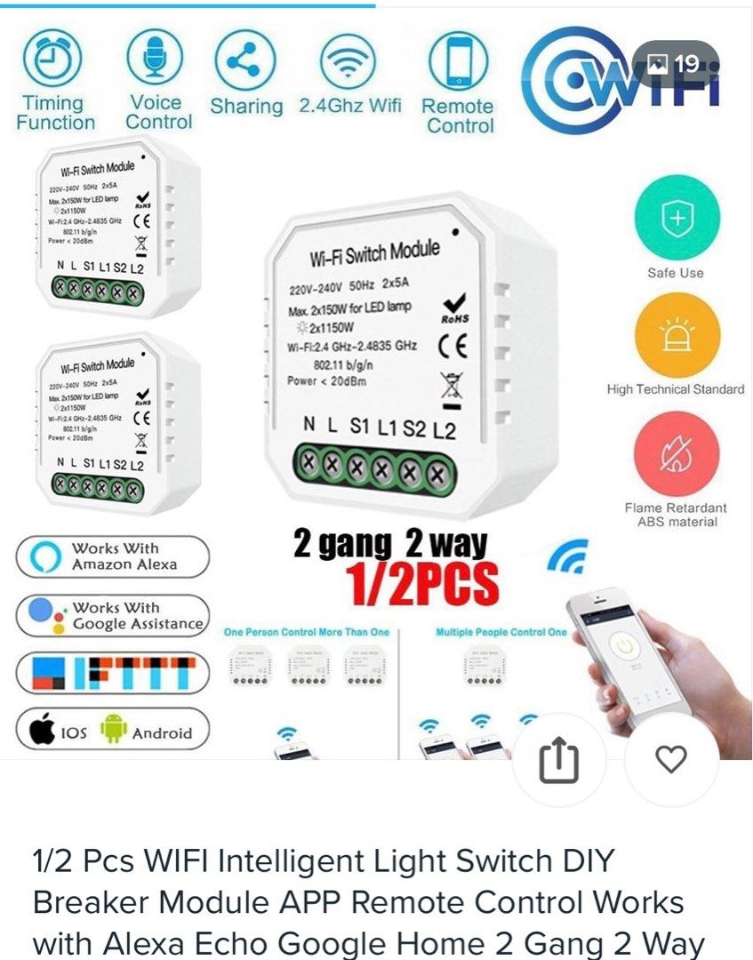 Smart Home Wifi Switch Module (2gang), TV & Home Appliances, Electrical ...