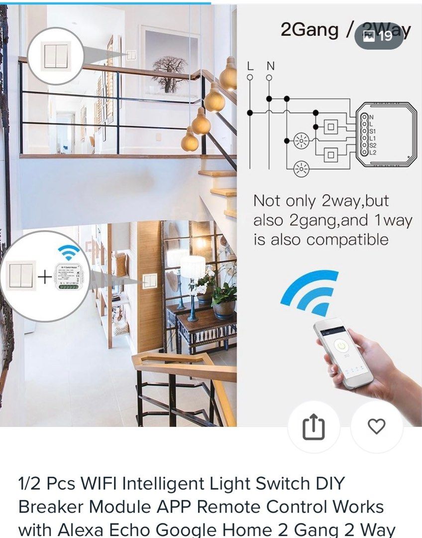 Smart Home Wifi Switch Module (2gang), TV & Home Appliances, Electrical ...