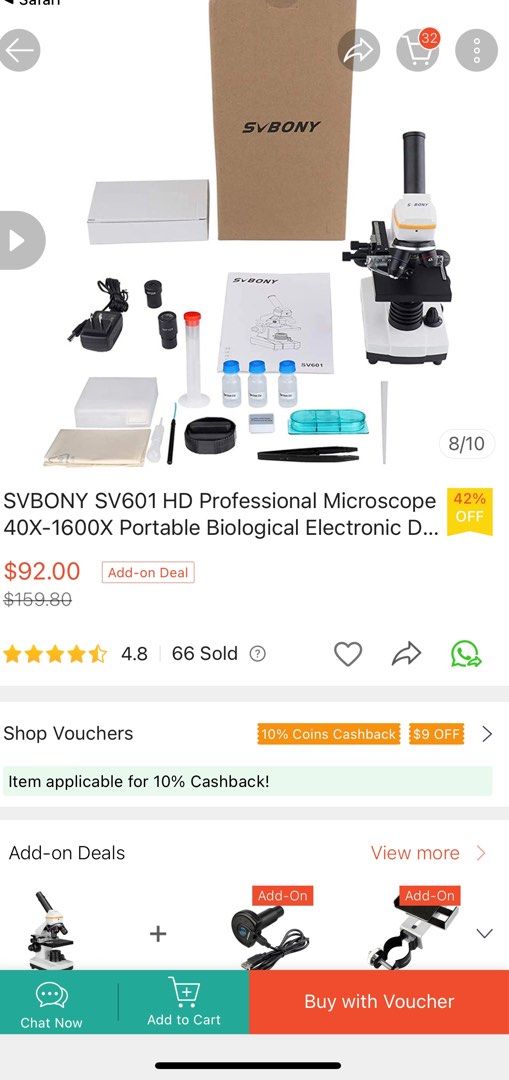 SVBONY SV601 HD Professional Microscope 40X-1600X Portable Biological Electronic Dual Light Fine ...